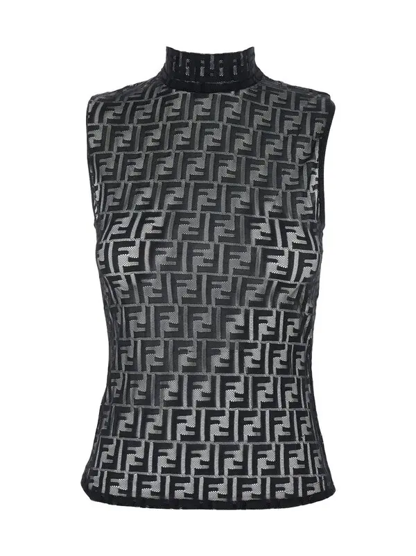 Fendi Sleeveless Crew Neck Top With Ff Motif - Black