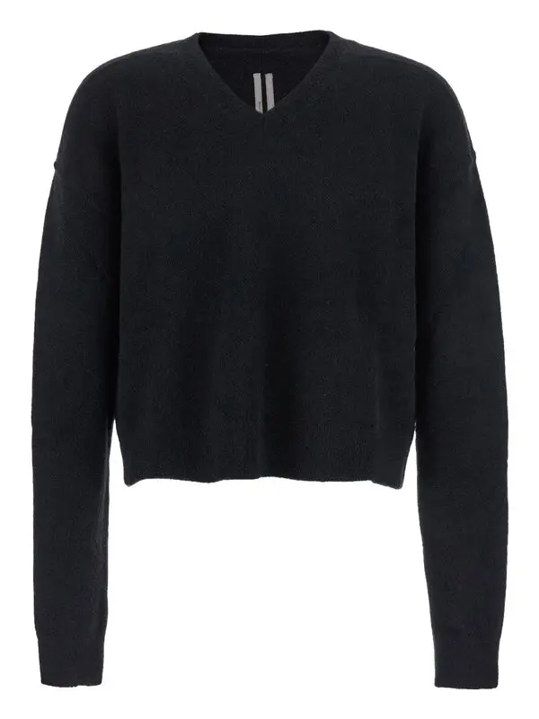 Rick Owens Wool Blend V-neck Cropped Sweater - Black