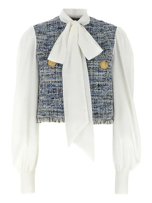 Balmain Tweed Shirt With Levallière Sleeves And Collar - Multicolor