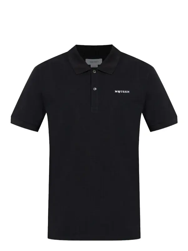Alexander McQueen Embroidered Logo Cotton Piqué Polo Shirt - Black