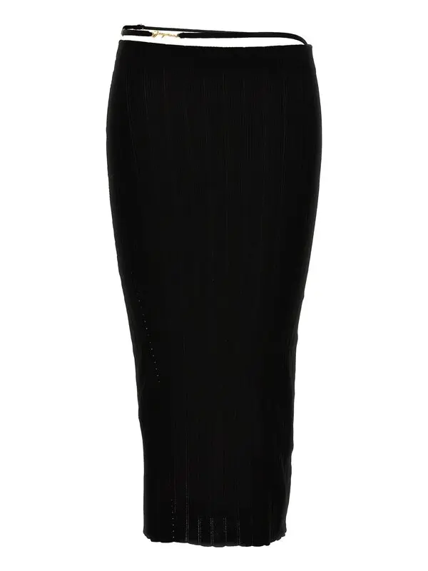 Jacquemus High-waisted Stretch Viscose Skirt With Logo Charm - Black