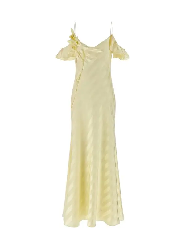 SELF-PORTRAIT Striped Satin Long Dress - Yellow