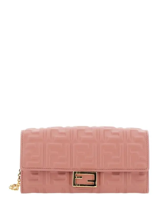 Fendi Continental Mini Bag In Embossed Leather With Ff Pattern - Pink