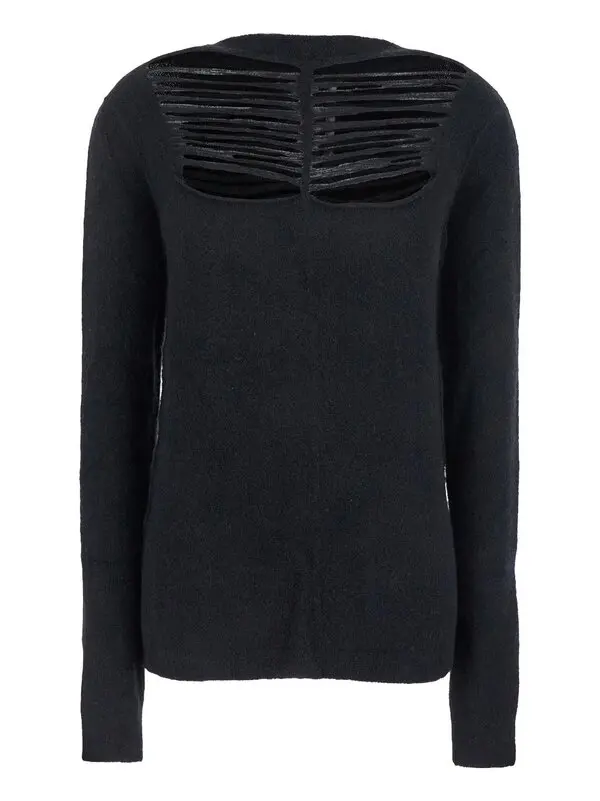 Rick Owens Black Alpaca Blend Sweater With Distressed Effect And Cut-out Details - Multicolor
