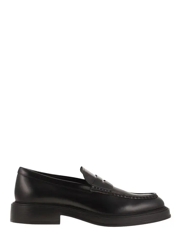 TOD'S Leather Loafers With Embossed Monogram And Rubber Studded Sole - Black