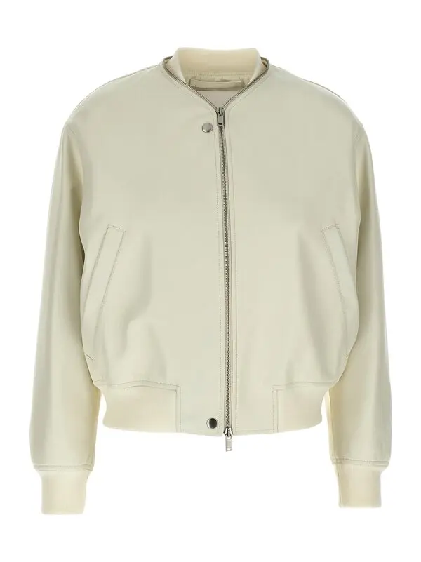 JIL SANDER Leather Bomber Jacket - White