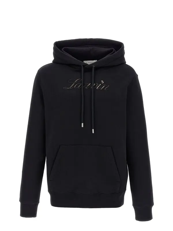 LANVIN Logo Embroidered Cotton Hoodie - Black