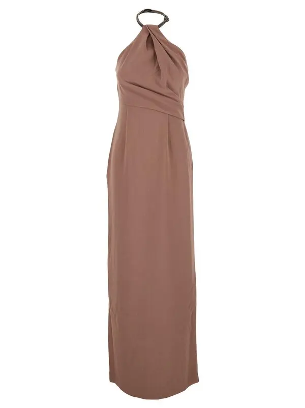 Solace London Riva Long Dress With Embellished Neckline - Multicolor