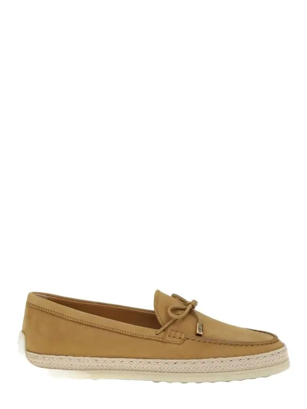 TOD'S Suede Leather Loafers With Raffia Trim - Multicolor