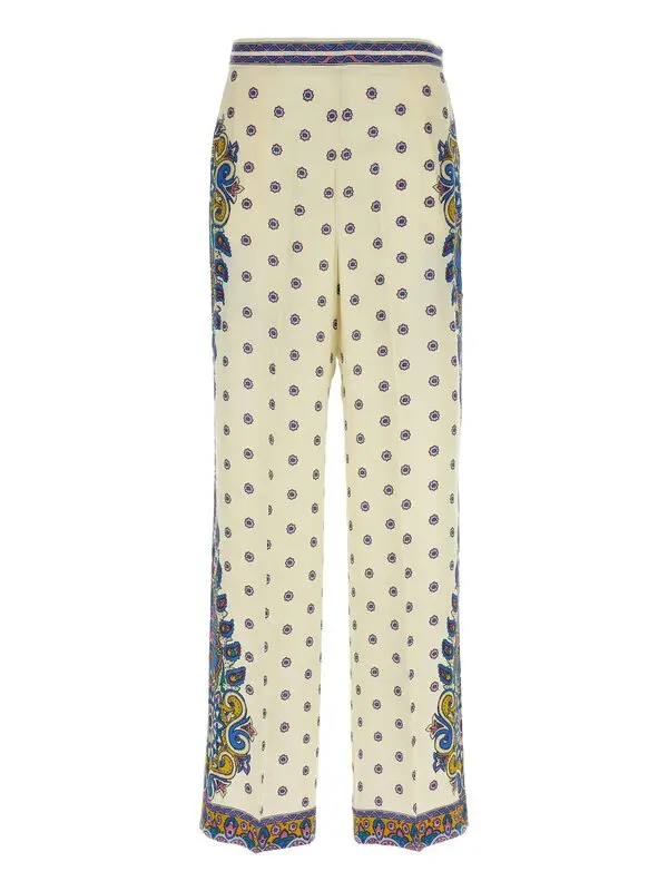 Etro Palazzo Pants With Jacquard Roses And Floral Print - White