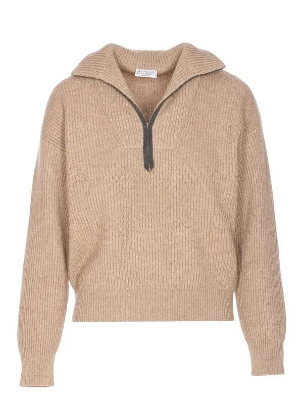 Brunello Cucinelli Cashmere Sweater With Monile Detail - Cream