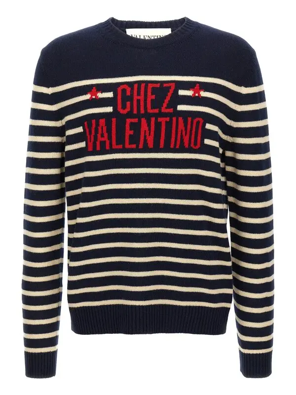 Valentino Garavani Chez Striped Wool Sweater - Blue