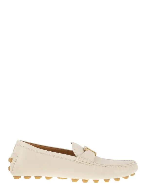 TOD'S Gommino Bubble Loafers With T Timeless Accessory - Cream