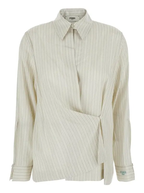 Fendi Silk Striped Shirt With Pointed Collar And Asymmetrical Closure - Multicolor