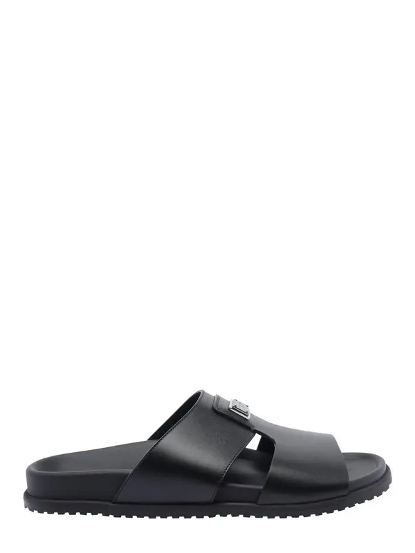Dolce & Gabbana Logo Leather Sandals - Black
