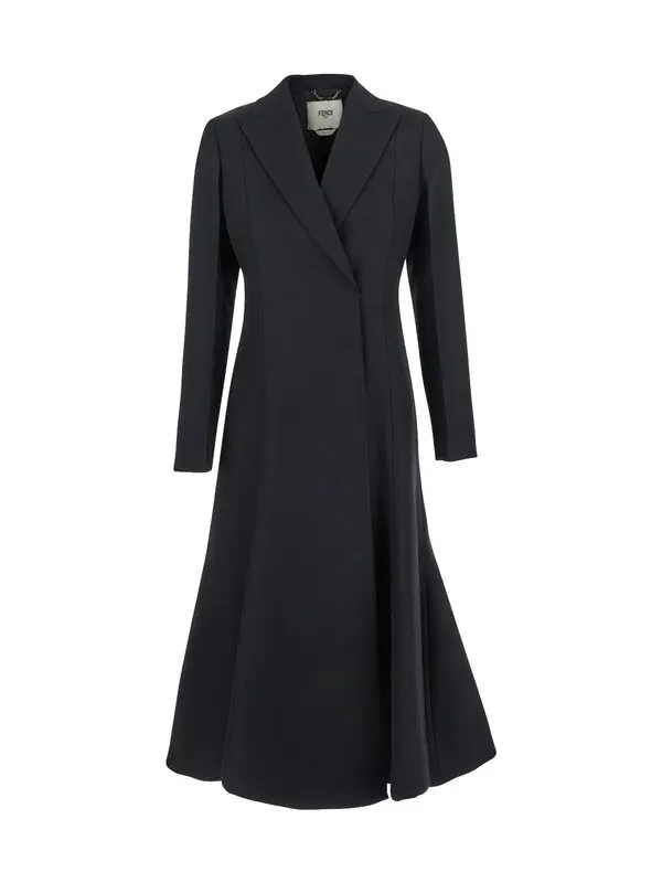 Fendi Black Wool Double-breasted Flared Coat - Multicolor