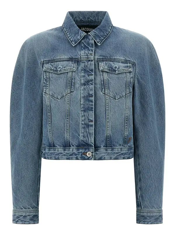 Jacquemus La Veste De-nimes Ovalo Cropped Denim Jacket - Blue
