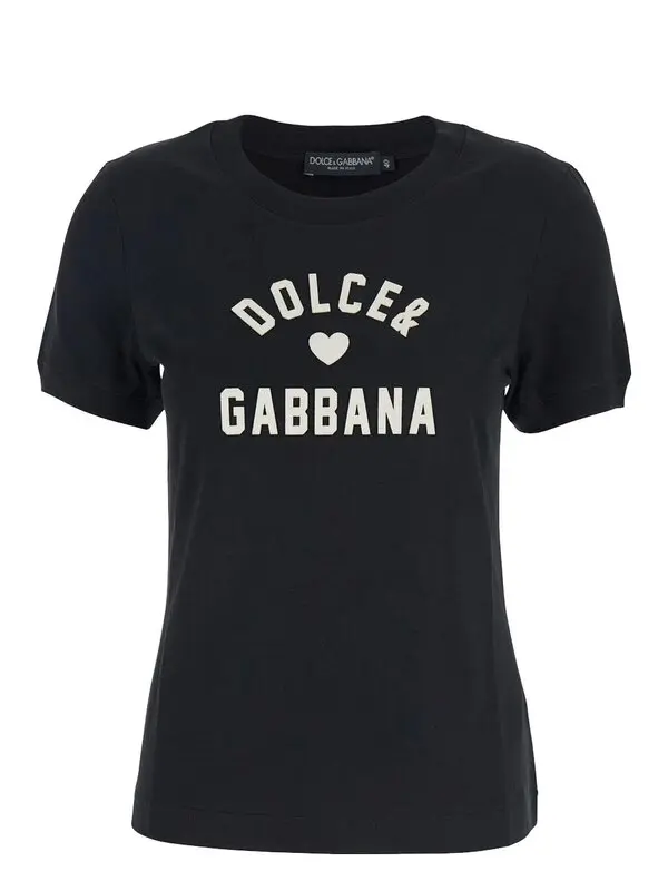 Dolce & Gabbana Cotton Crewneck T-shirt With Maxi Logo - Black