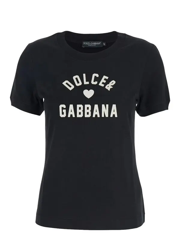Dolce & Gabbana Crewneck T-shirt With Maxi Logo Lettering On The Front In Cotton - Multicolor