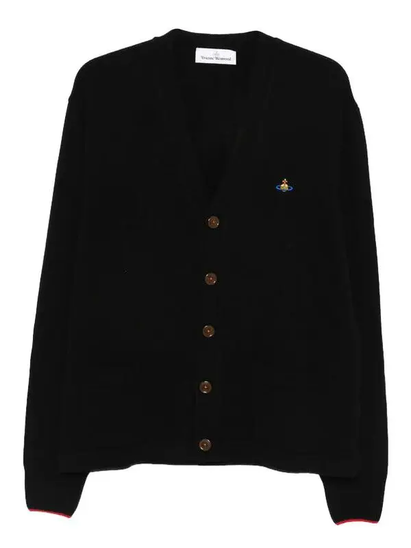 VIVIENNE WESTWOOD Orb Logo V-neck Cardigan - Black