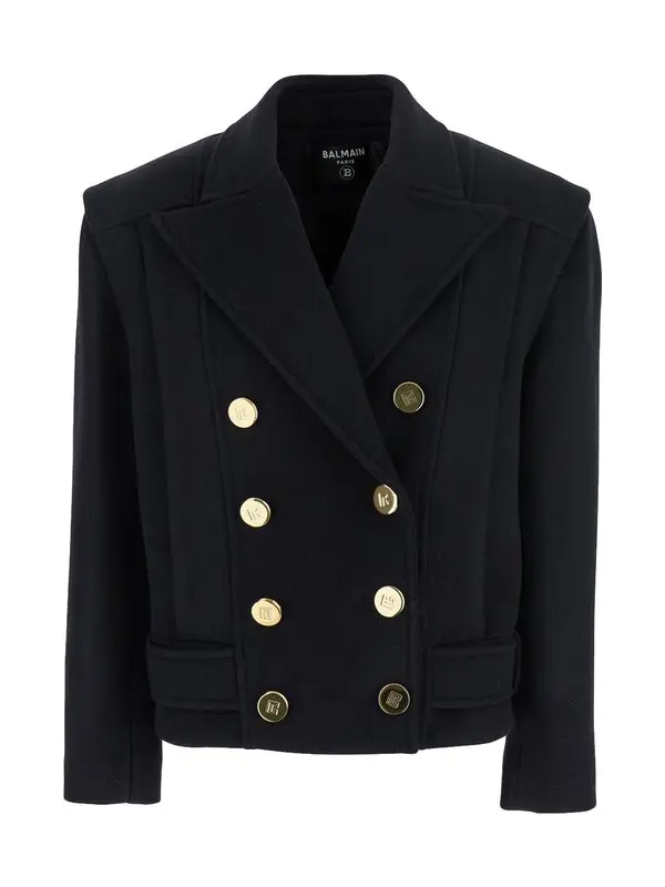 Balmain Black Wool Jacket With Metallic Logo Buttons - Multicolor