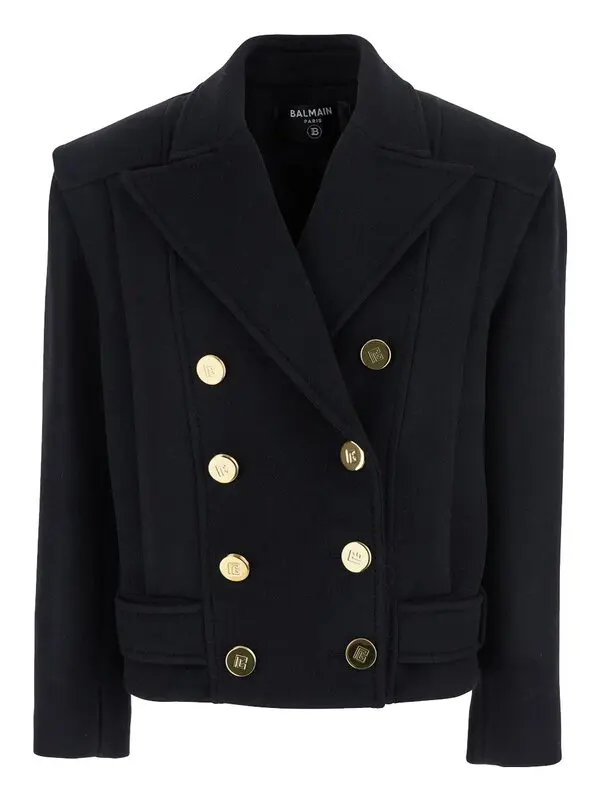 Balmain Black Wool Jacket With Metallic Logo Buttons - Multicolor