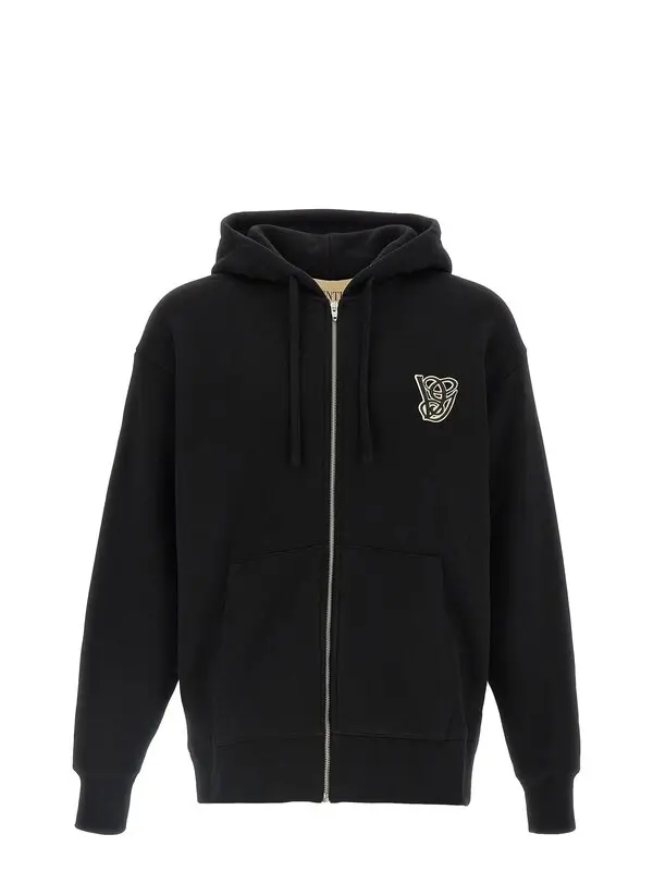 Valentino Garavani Zip-up Hoodie With Vg Patch - Black