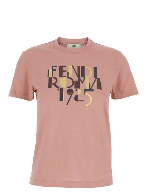 Fendi Crewneck T-shirt With Logo Detail - Pink