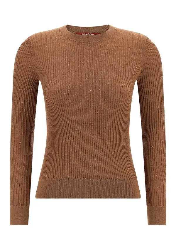 Max Mara Marabu Ribbed Knit Sweater With Micro Sequins - Cream