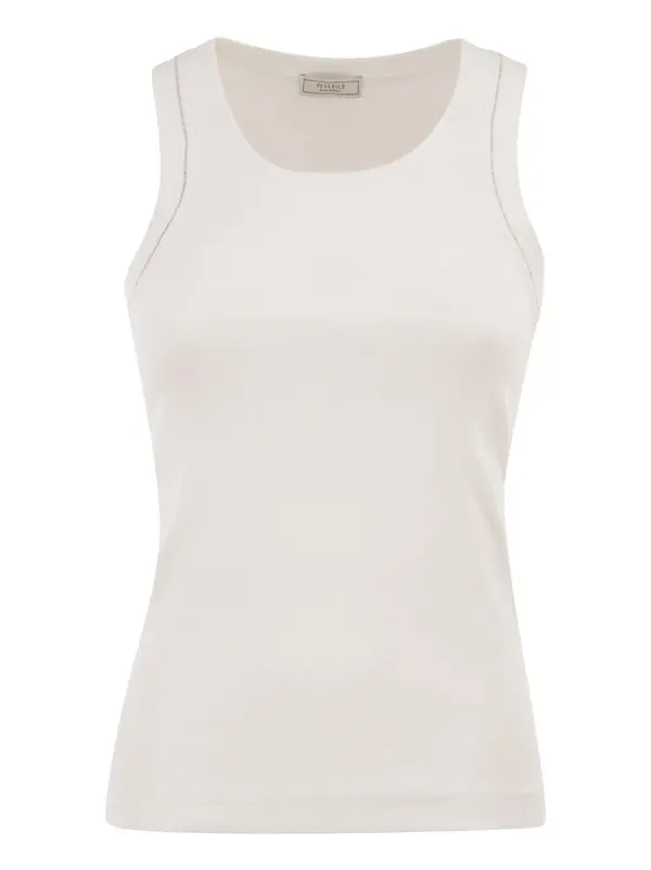 Peserico Cotton Jersey Tank Top With Shiny Thread Trim - White