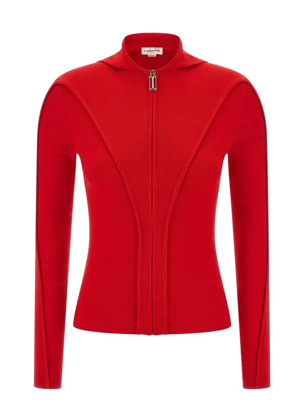 Victoria Beckham Hooded Zip-up Cardigan - Red