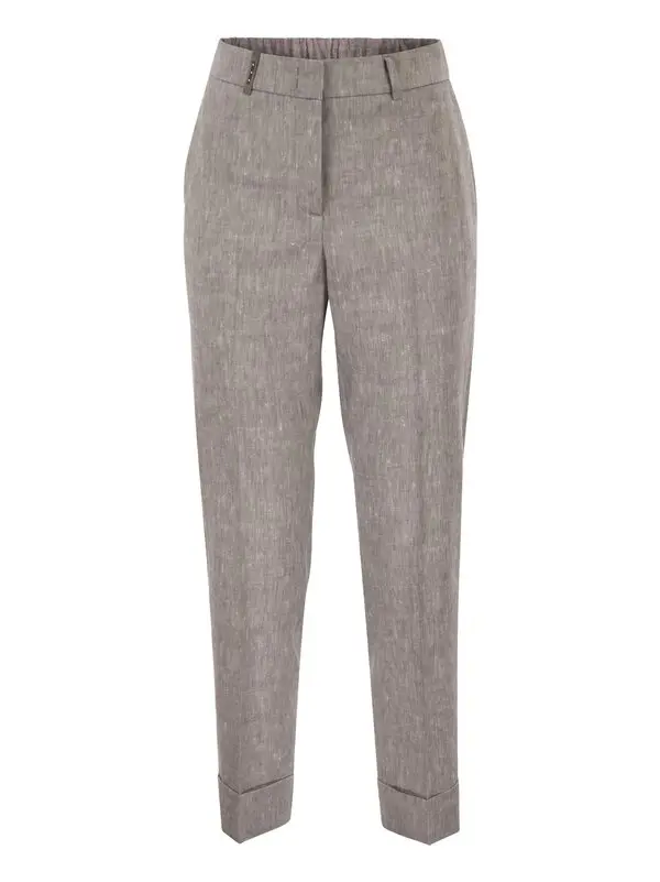 Peserico Wool Blend Flannel Trousers With Lurex Stripe - Brown