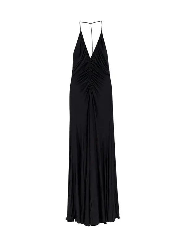 SELF-PORTRAIT Gathered Jersey Long Dress - Black