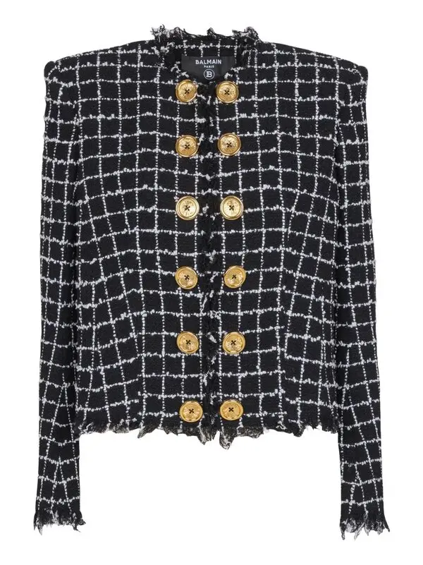 Balmain Black Tweed Jacket With Gold-tone Buttons - Multicolor
