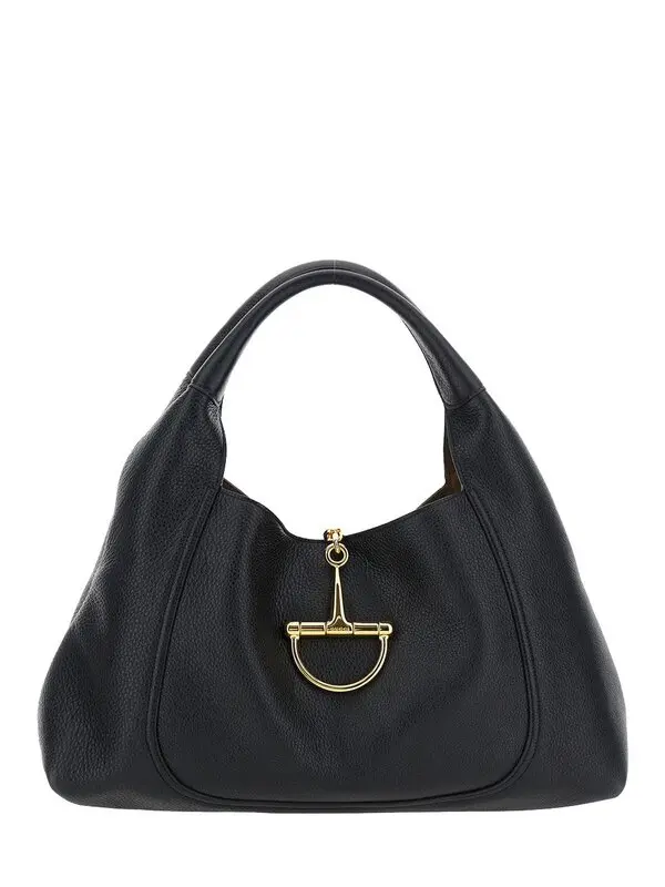 Gucci Grained Leather Horsebit Shoulder Bag - Black