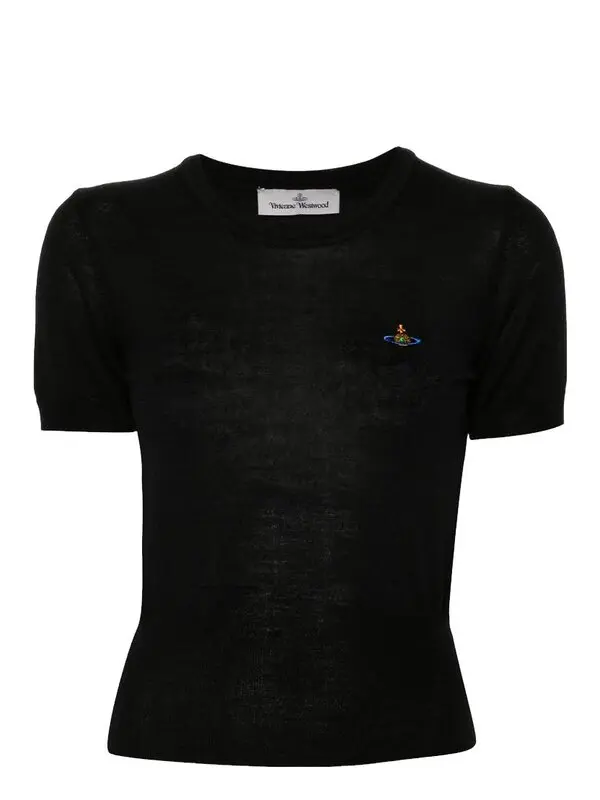 VIVIENNE WESTWOOD Merino Wool-silk Blend Crewneck T-shirt With Orb Logo - Black