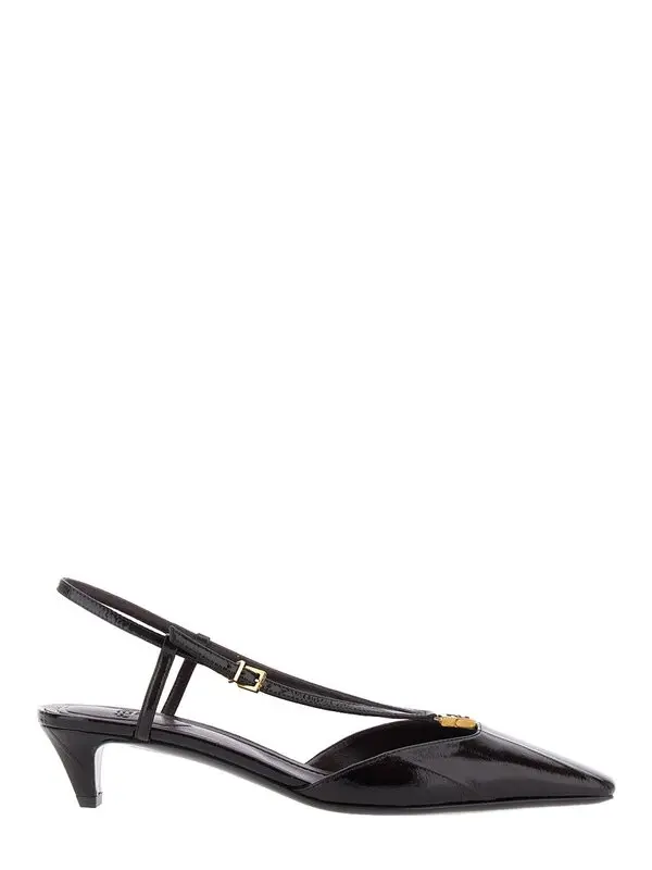 Fendi Hagfish Leather Slingback Pumps With Ff Plaque - Brown