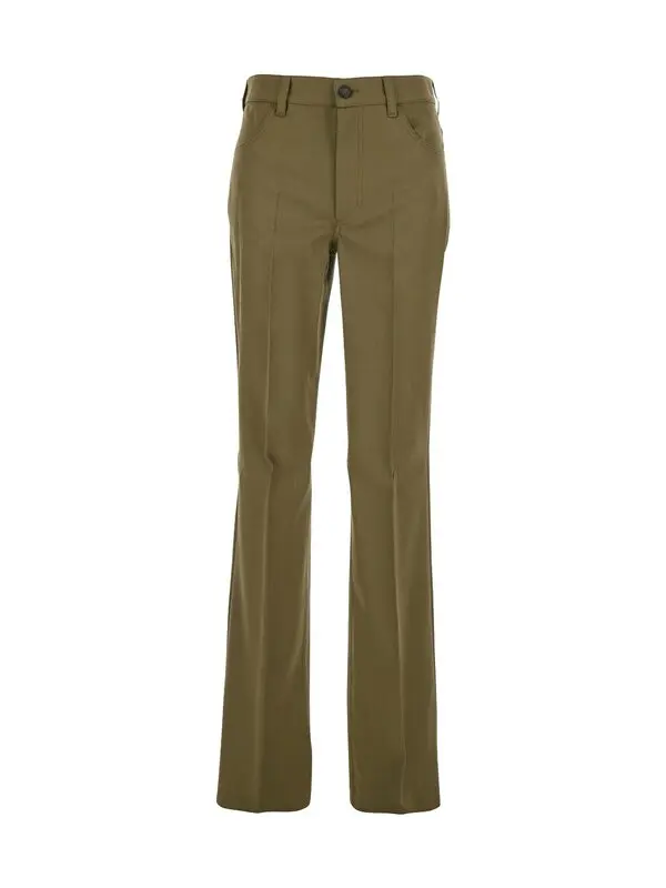 Attico Green Fabric Trousers With Belt Loops And Back Logo - Multicolor