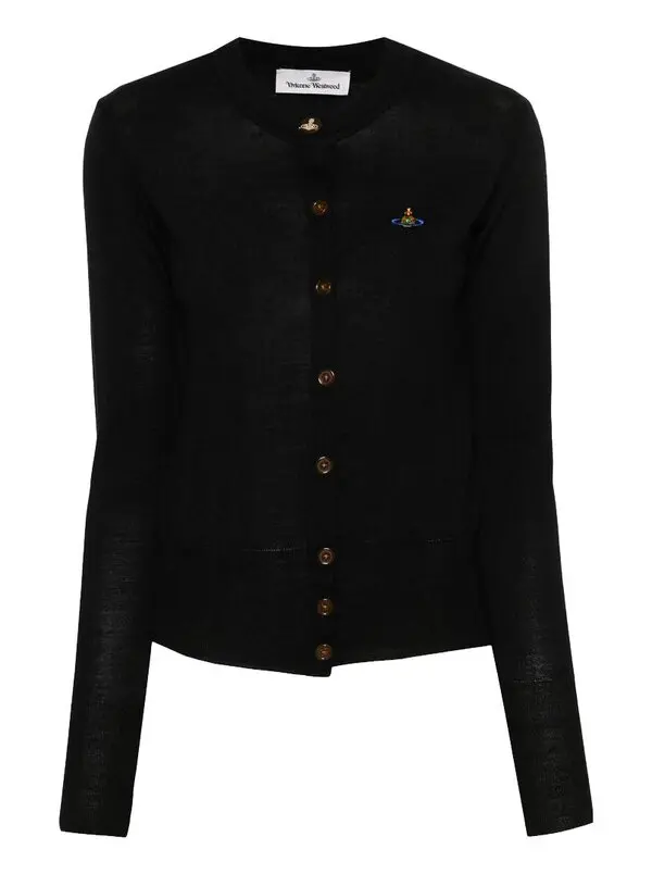 VIVIENNE WESTWOOD Merino Wool & Silk Blend Fine Knit Cardigan - Black