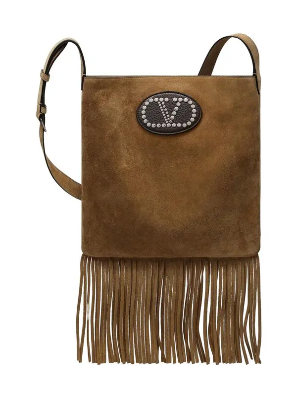 Valentino Garavani Suede Shoulder Bag With Fringe Trim - Brown