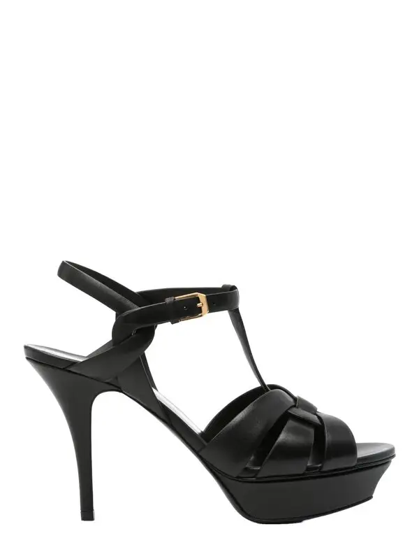 Saint Laurent Tribute Platform Sandals In Smooth Leather - Black