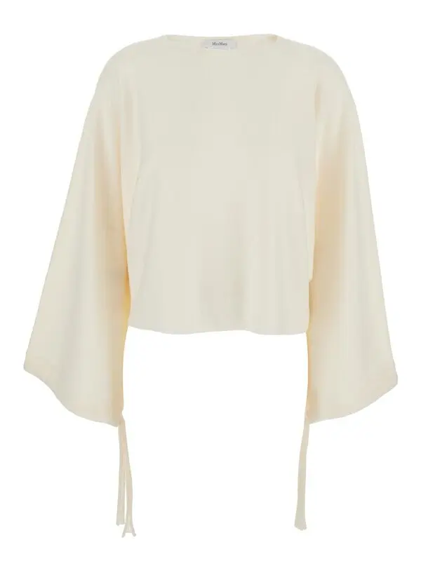 Max Mara Wool Sweater With Wide Sleeves And Knotted Hems - White