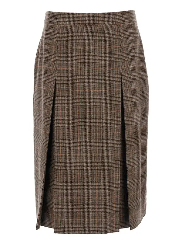 Saint Laurent Midi Skirt With Check Motif - Multicolor