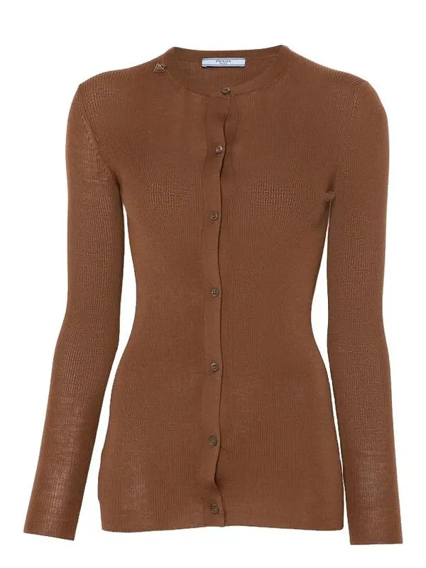Prada Ribbed Knit Cardigan - Brown