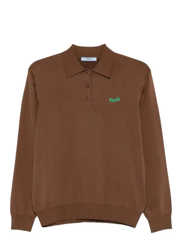 Prada Silk Long Sleeve Polo Shirt - Brown