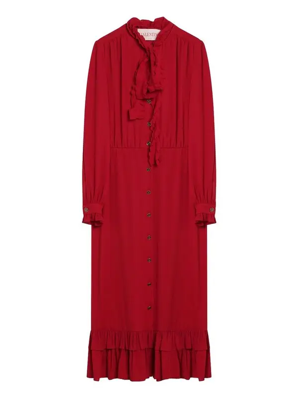 Valentino Garavani Midi Dress With Ruffled Bow - Red