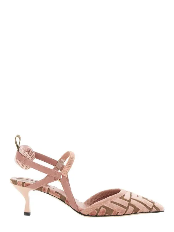 Fendi Colibrì Lite Pink Décolleté With Ff Motif And Padded Back Strap In Velvet And Leather - Multicolor
