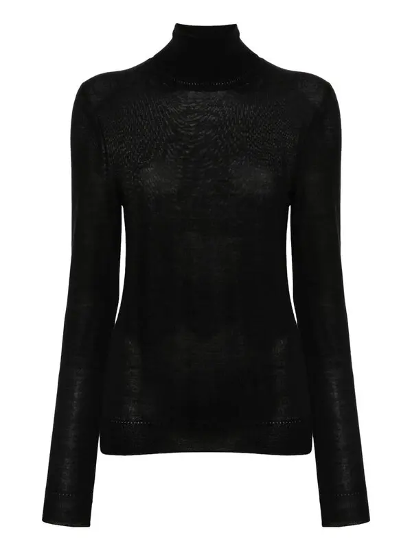 Saint Laurent Cassandre Wool Turtleneck Sweater - Black