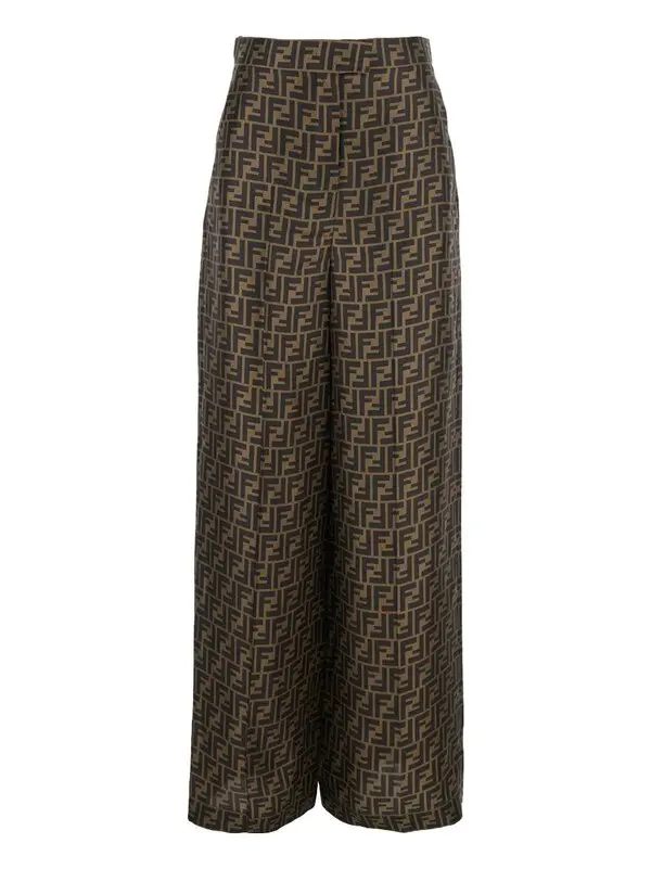 Fendi Wide Leg Silk Pants With Ff Motif - Multicolor