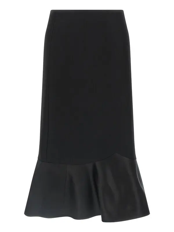 Fendi Midi Skirt With Satin Flounce - Black
